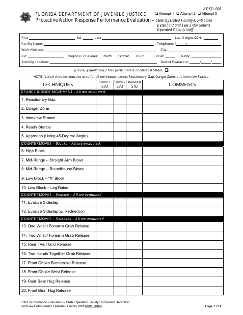 Form ADSD-006 Download Printable PDF, Protective Action Response ...
