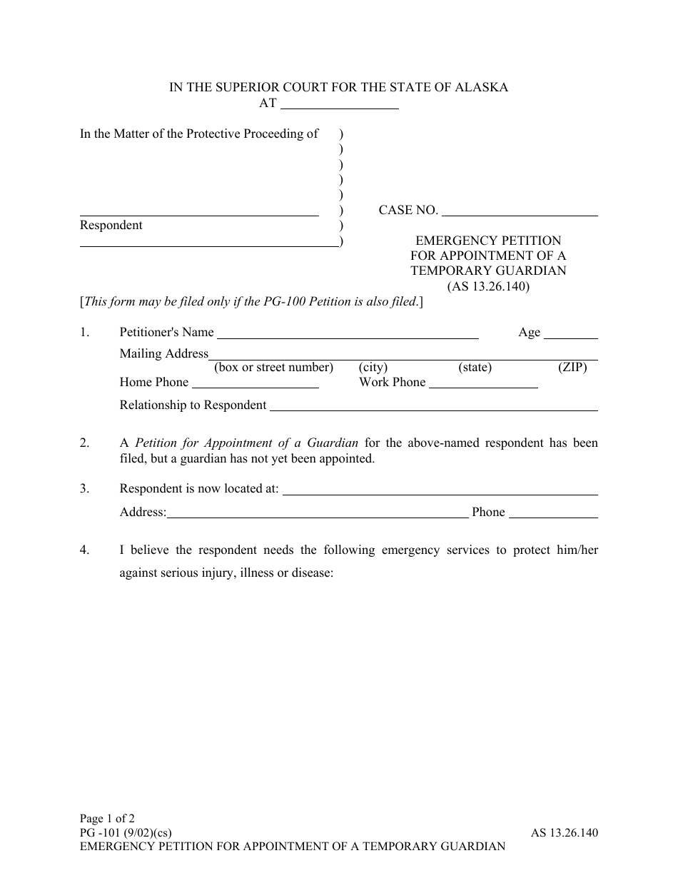Form PG-101 - Fill Out, Sign Online and Download Fillable PDF, Alaska ...