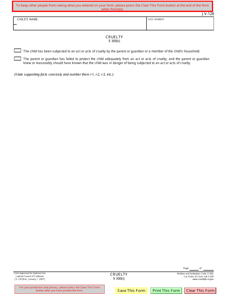 Form JV-128 - Fill Out, Sign Online and Download Fillable PDF ...