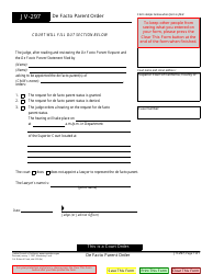 Form JV-297 Download Fillable PDF or Fill Online De Facto Parent Order California | Templateroller