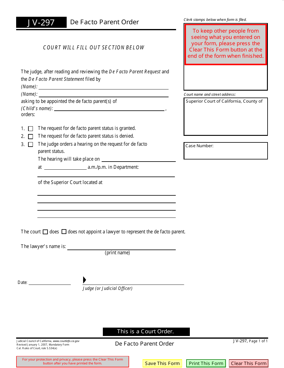 Form JV-297 - Fill Out, Sign Online and Download Fillable PDF ...