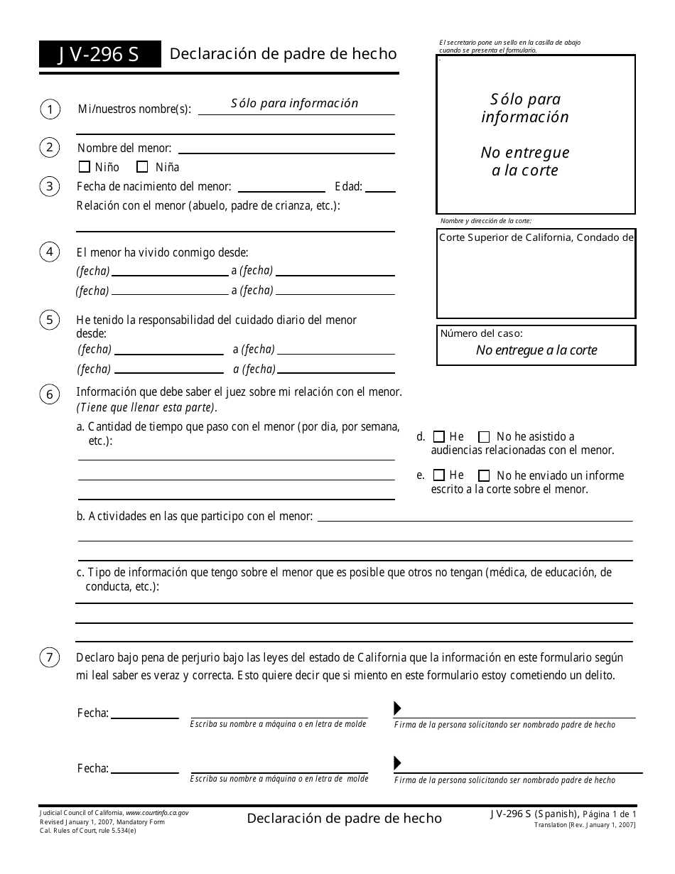 Formulario JV-296 S - Fill Out, Sign Online and Download Printable PDF ...