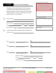 Form JV-295 Download Fillable PDF or Fill Online De Facto Parent Request California | Templateroller