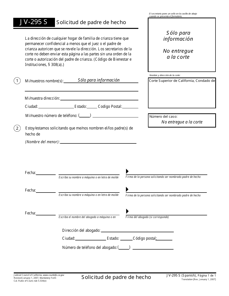 Formulario JV-295 S - Fill Out, Sign Online and Download Printable PDF ...