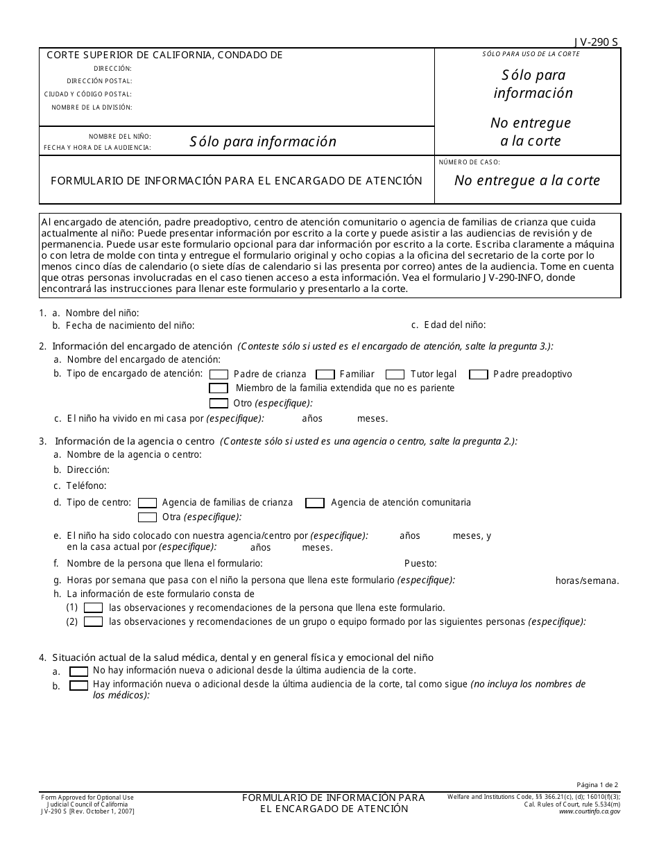 Formulario JV-290 S - Fill Out, Sign Online and Download Printable PDF ...
