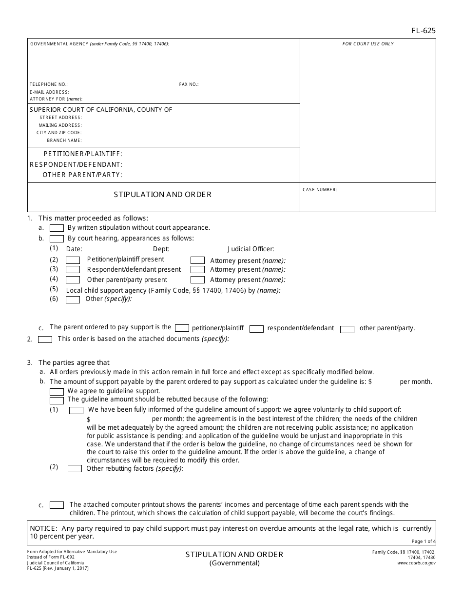 Form FL-625 - Fill Out, Sign Online and Download Fillable PDF ...