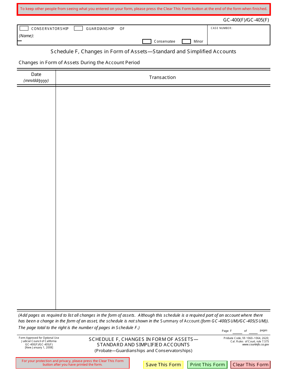 Form GC-400(F) (GC-405(F)) Schedule F - Fill Out, Sign Online and ...