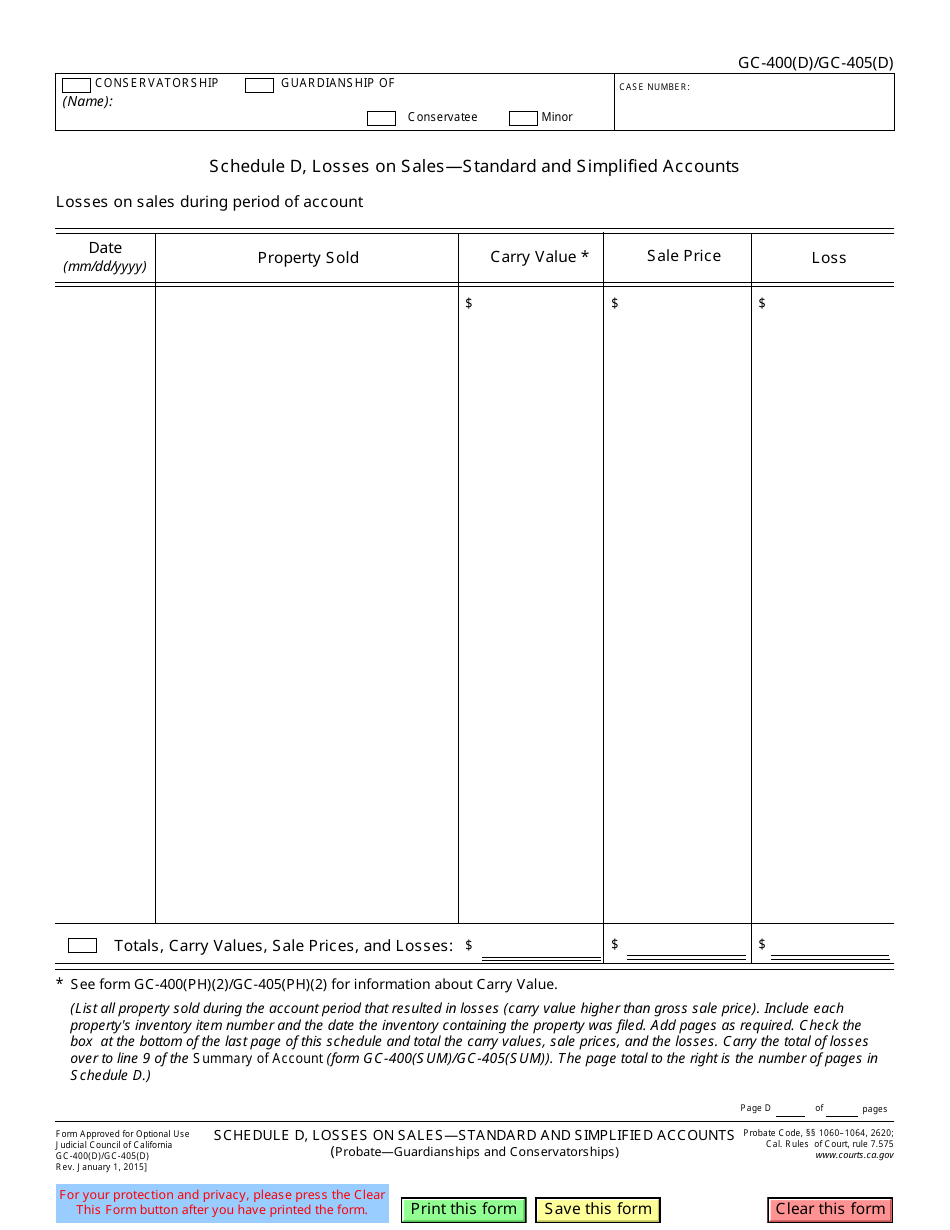Form GC-400(D) (GC-405(D)) Schedule D Download Fillable PDF or Fill ...
