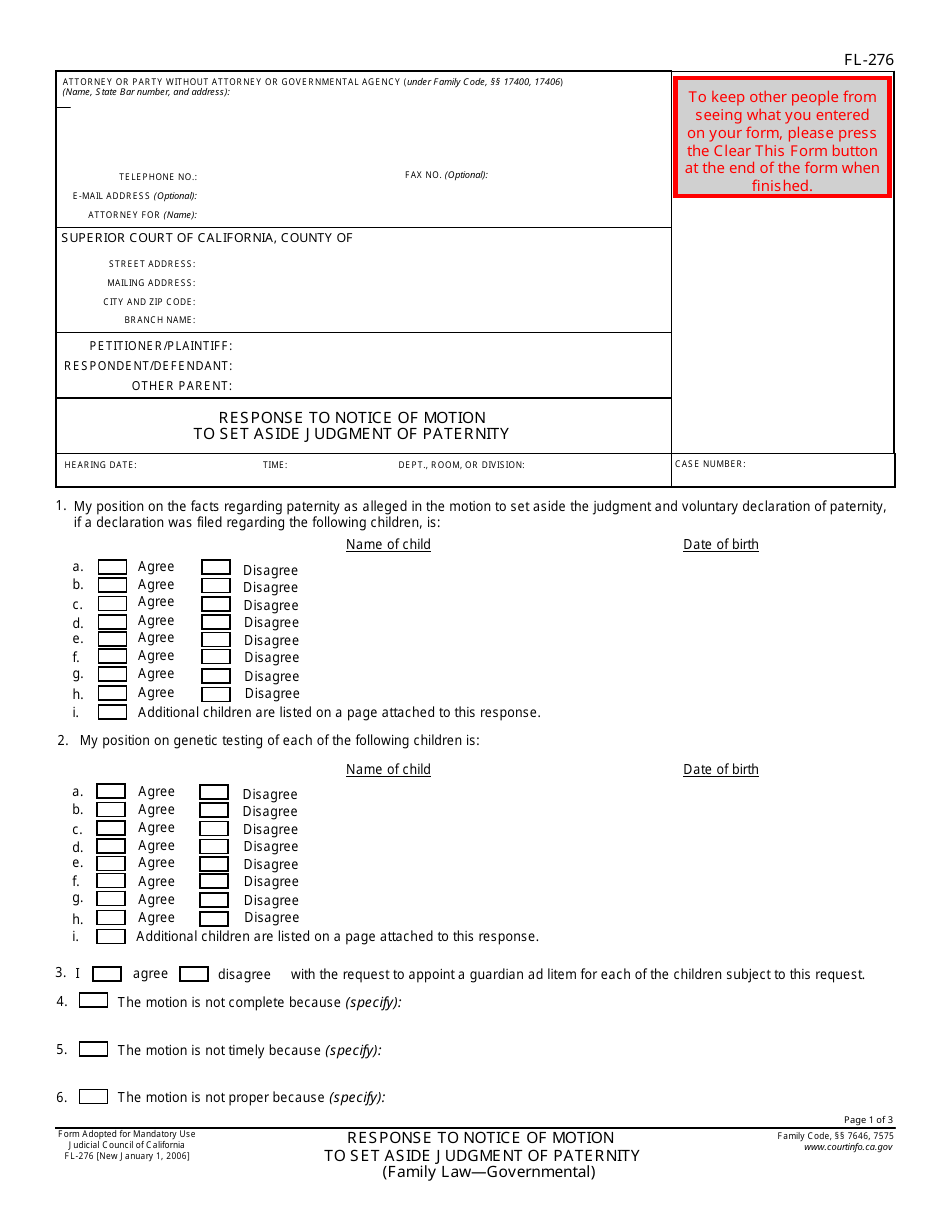 Form FL-276 - Fill Out, Sign Online and Download Fillable PDF ...
