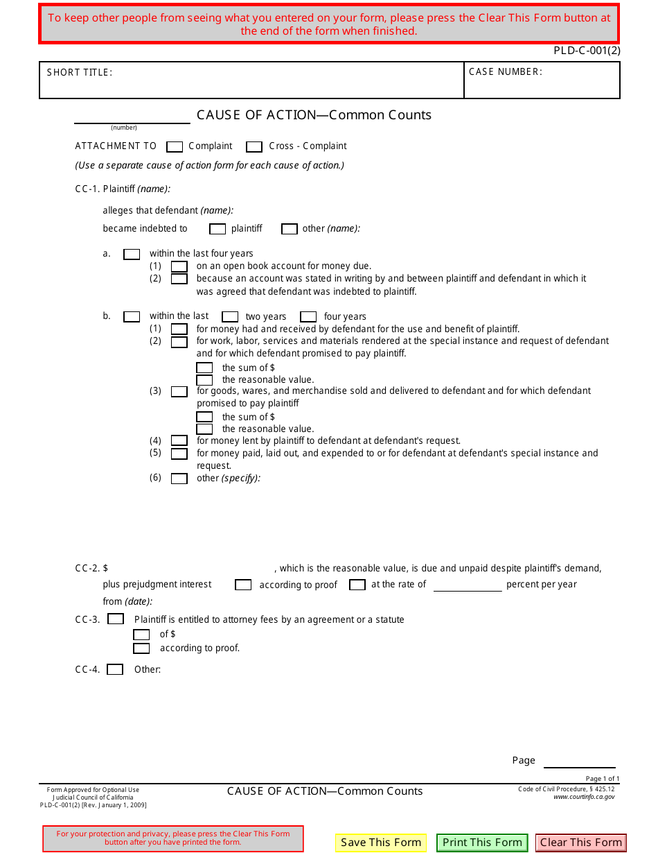 Form PLD-C-001(2) - Fill Out, Sign Online and Download Fillable PDF ...