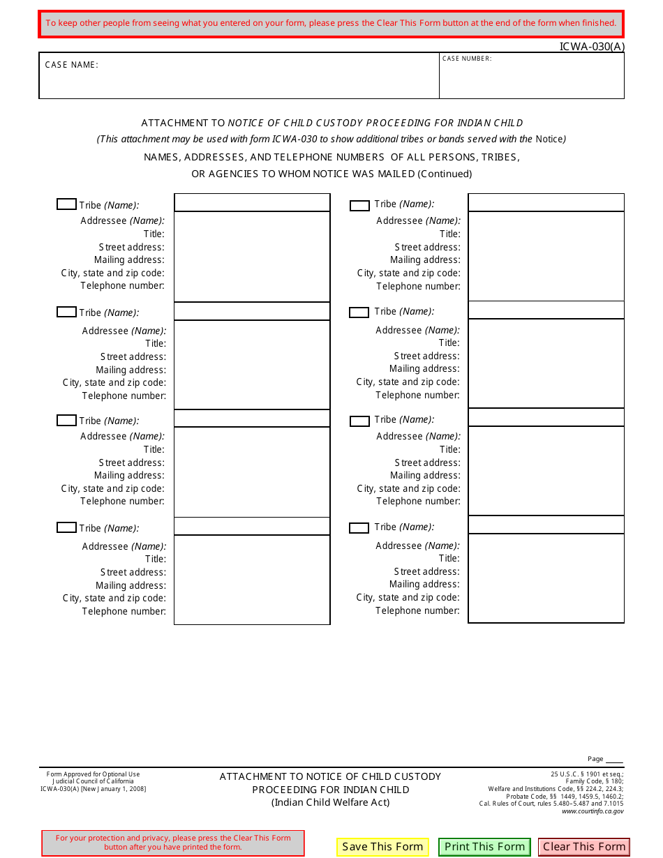 Form ICWA-030(A) - Fill Out, Sign Online and Download Fillable PDF ...