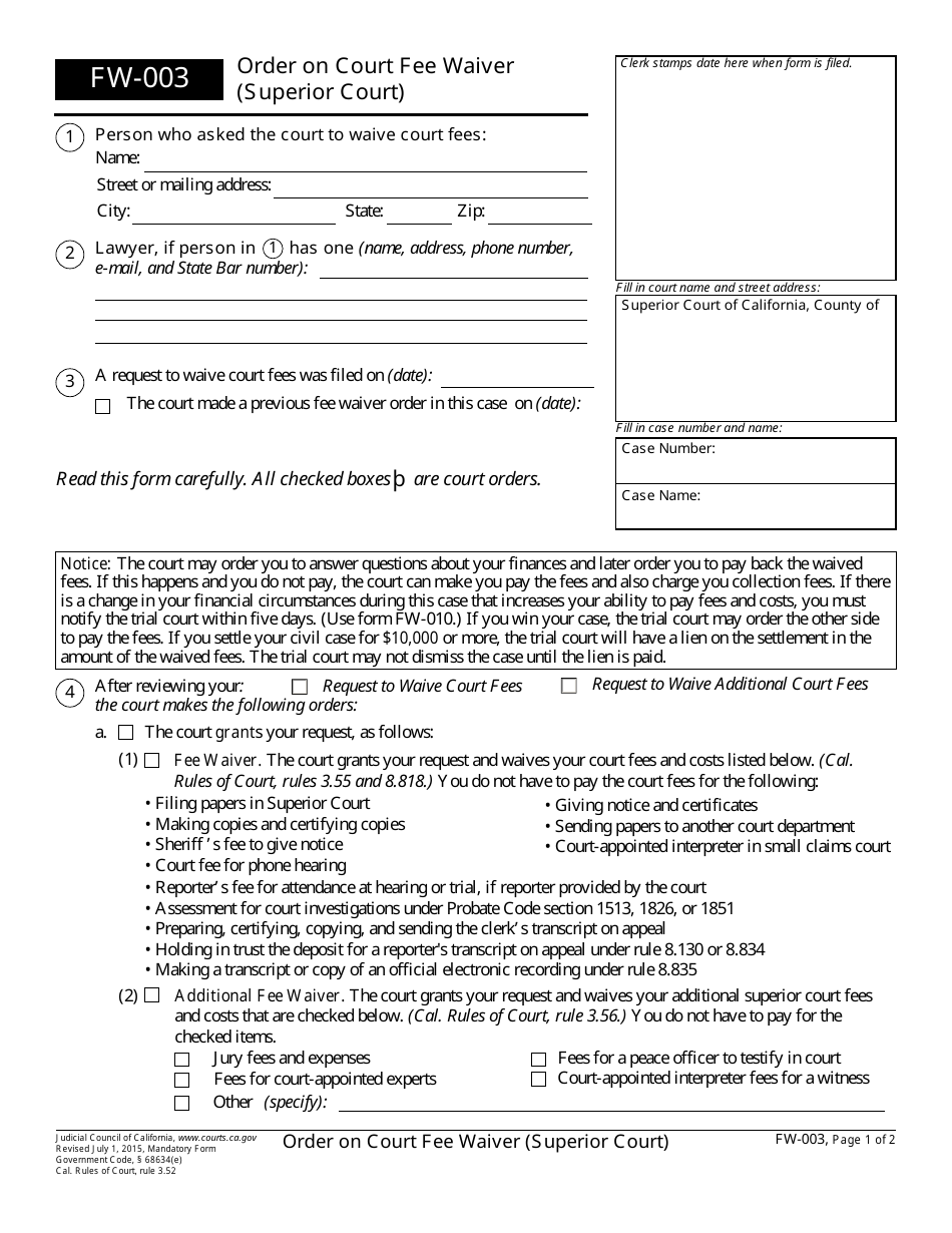 Form FW-003 - Fill Out, Sign Online and Download Fillable PDF ...