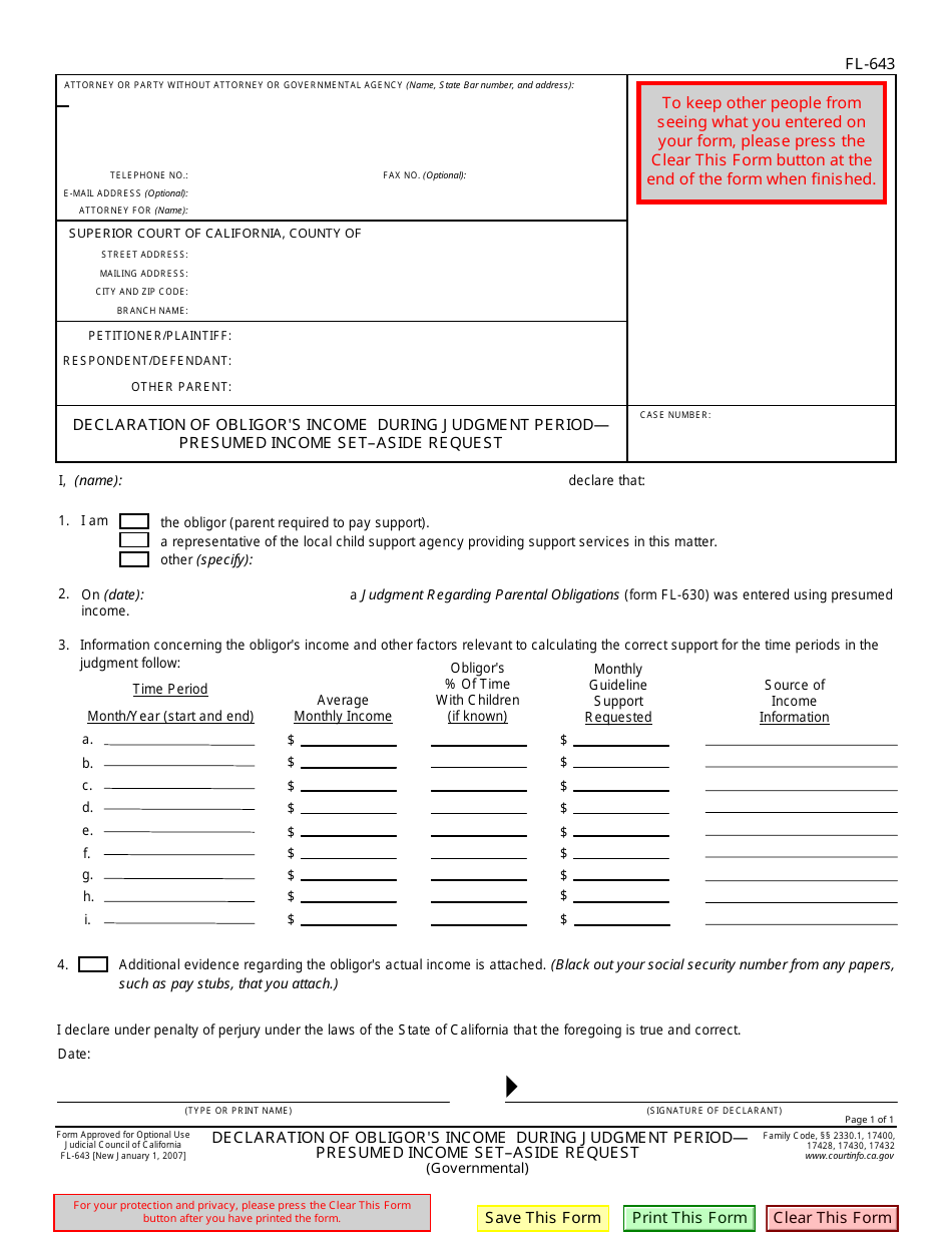 Form FL-643 - Fill Out, Sign Online and Download Fillable PDF ...