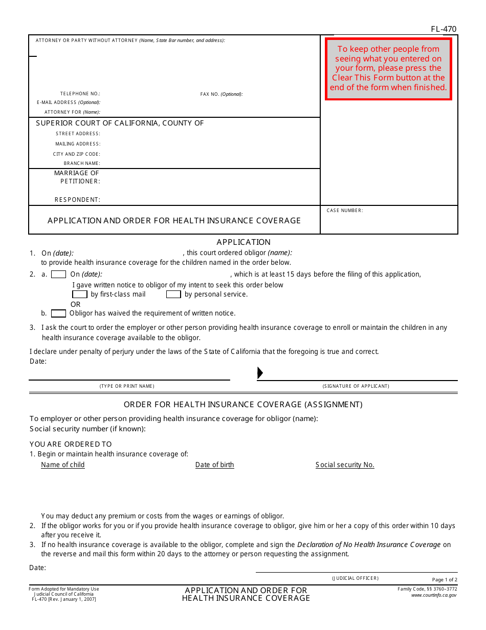 Form FL-470 - Fill Out, Sign Online and Download Fillable PDF ...