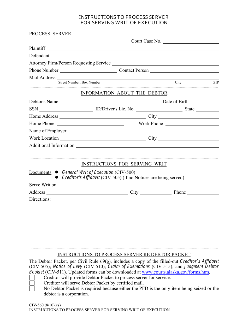 Form CIV-560 - Fill Out, Sign Online and Download Fillable PDF, Alaska ...