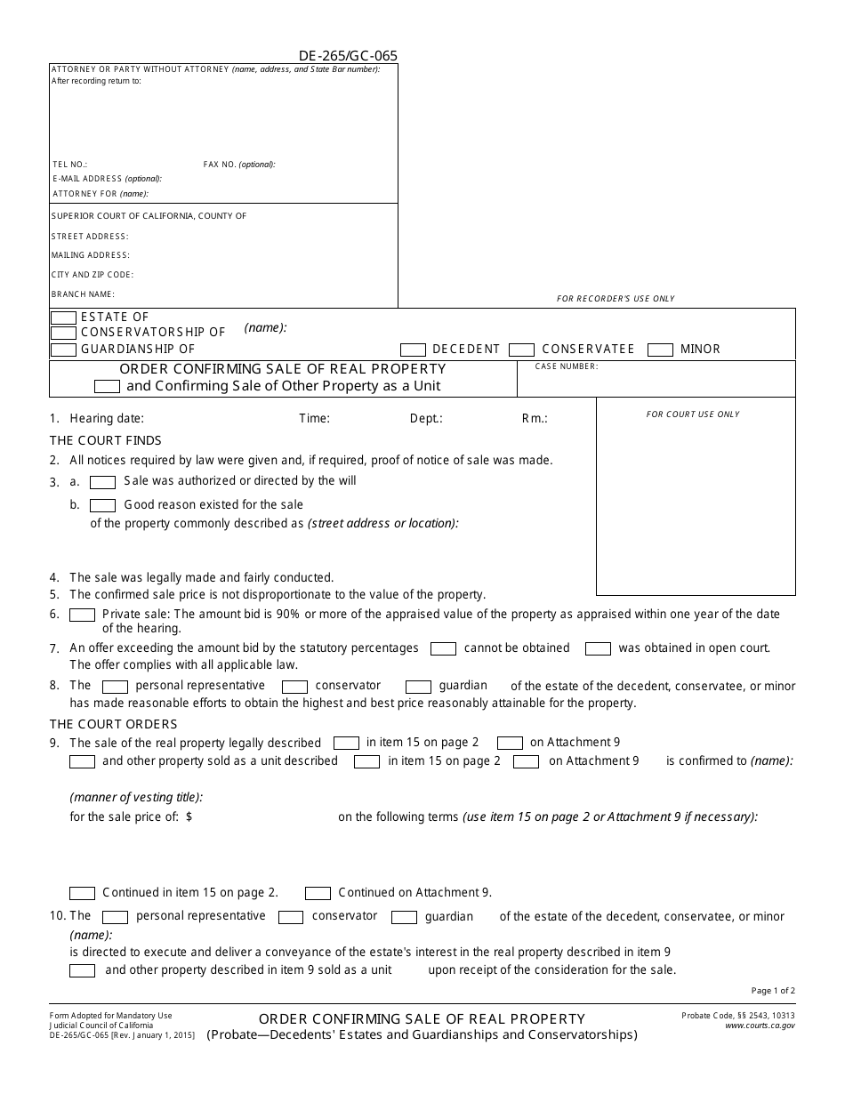 Form DE-265 (GC-065) - Fill Out, Sign Online and Download Fillable PDF ...