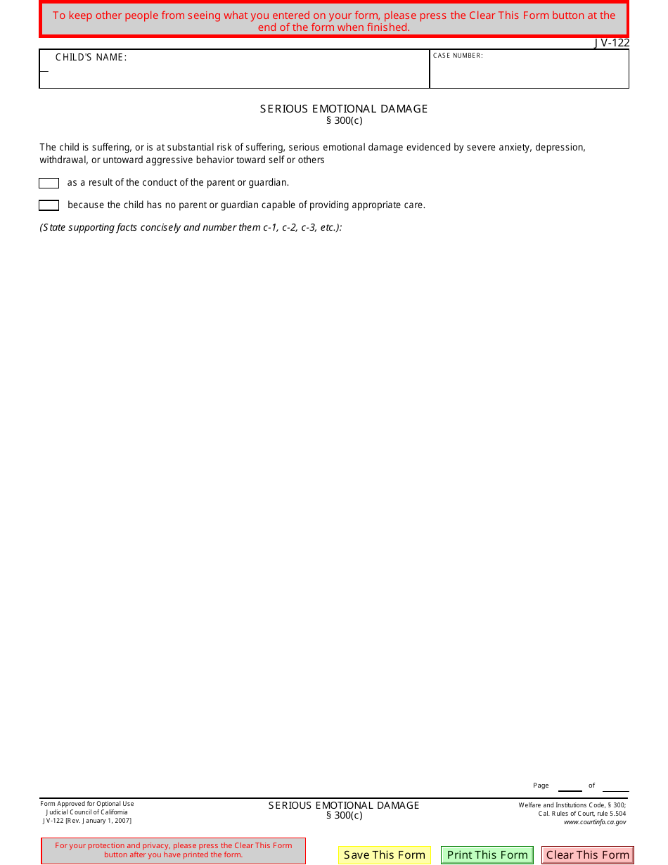Form JV-122 - Fill Out, Sign Online and Download Fillable PDF ...