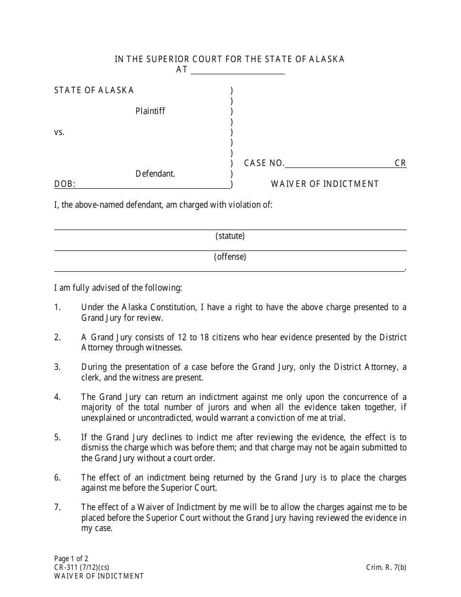 Form CR-311 - Fill Out, Sign Online and Download Fillable PDF, Alaska ...