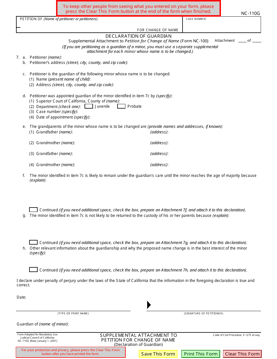 Form NC-110G - Fill Out, Sign Online and Download Fillable PDF ...