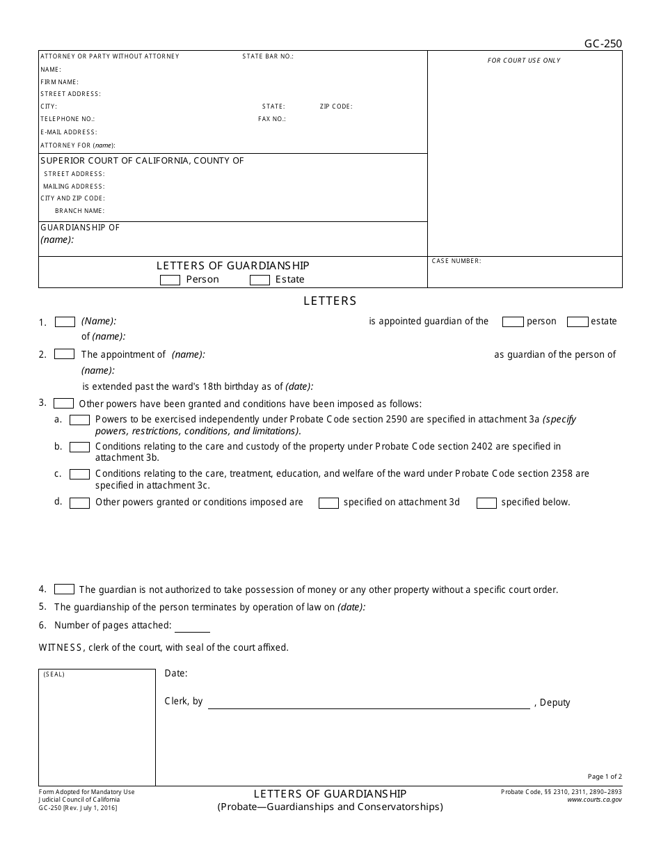 Form GC-250 - Fill Out, Sign Online and Download Fillable PDF ...