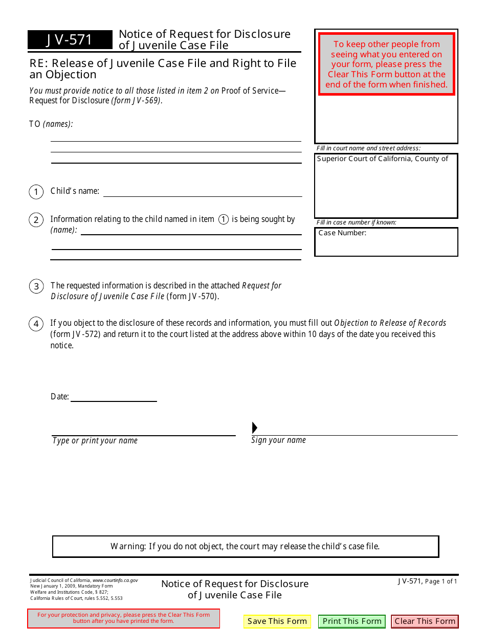Form JV-571 - Fill Out, Sign Online and Download Fillable PDF ...
