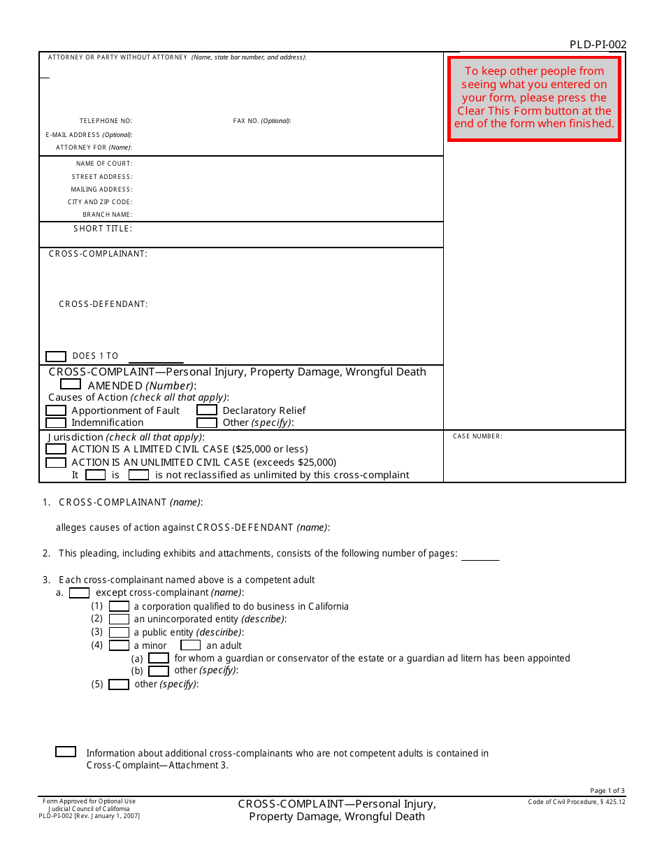 Form PLD-PI-002 - Fill Out, Sign Online and Download Fillable PDF ...
