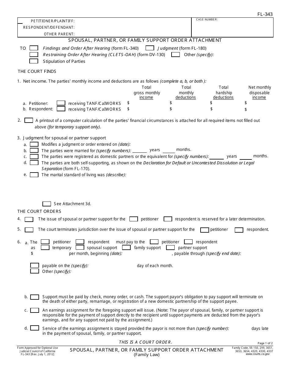Form FL-343 - Fill Out, Sign Online and Download Fillable PDF ...