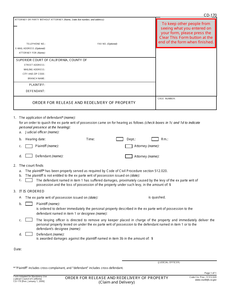 Form CD-170 - Fill Out, Sign Online and Download Fillable PDF ...