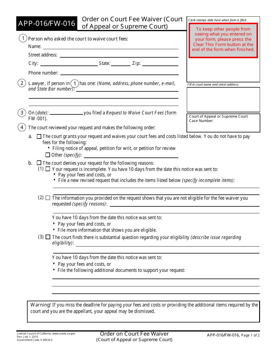 Form APP-016/FW-016 - Fill Out, Sign Online and Download Fillable PDF ...