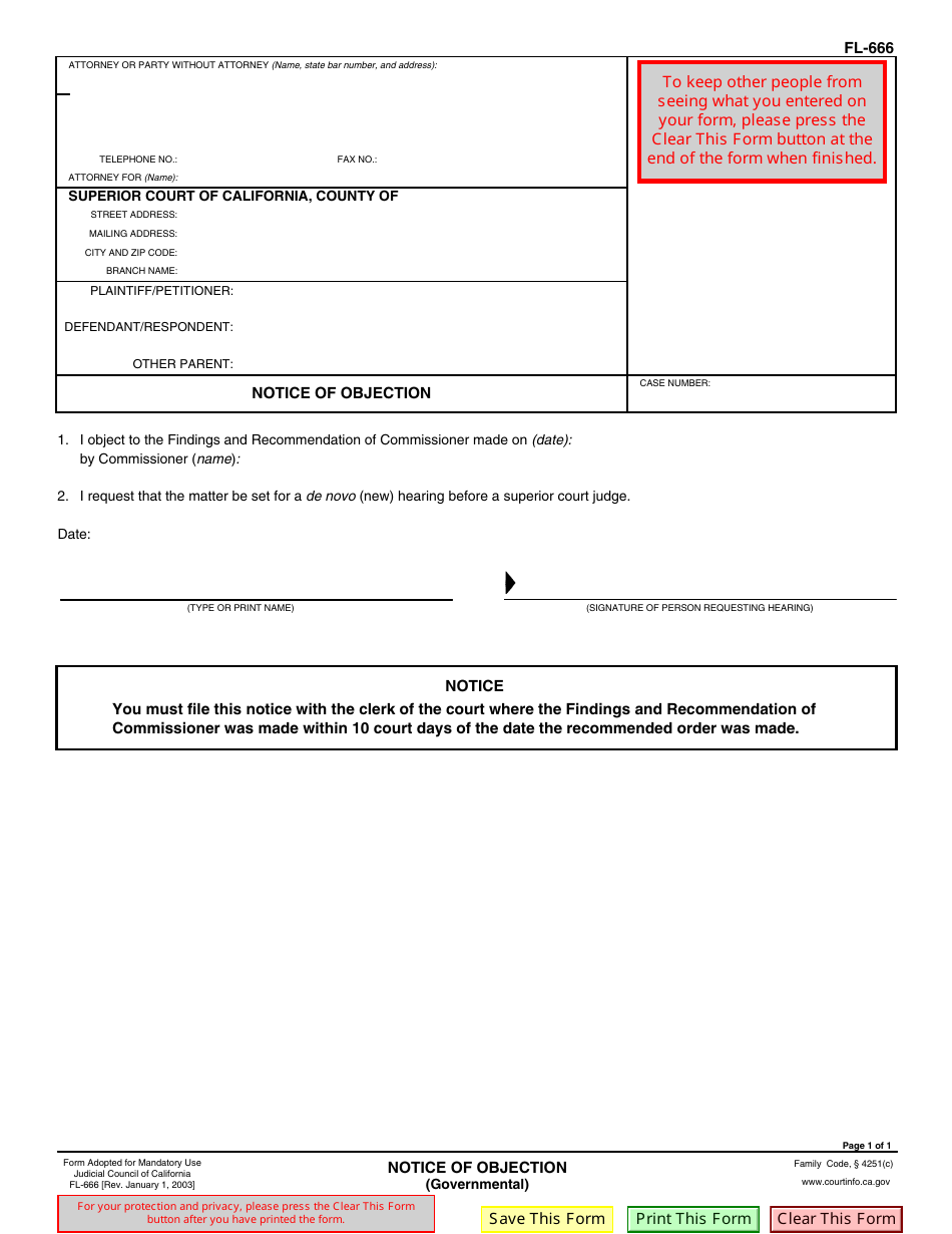 Form FL-666 - Fill Out, Sign Online and Download Fillable PDF ...