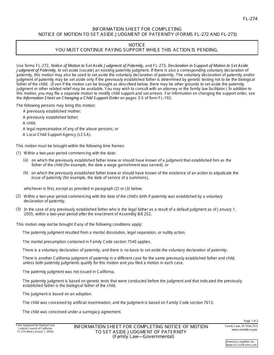 Download Instructions for Form FL-272, FL-273 Notice of Motion to Set ...