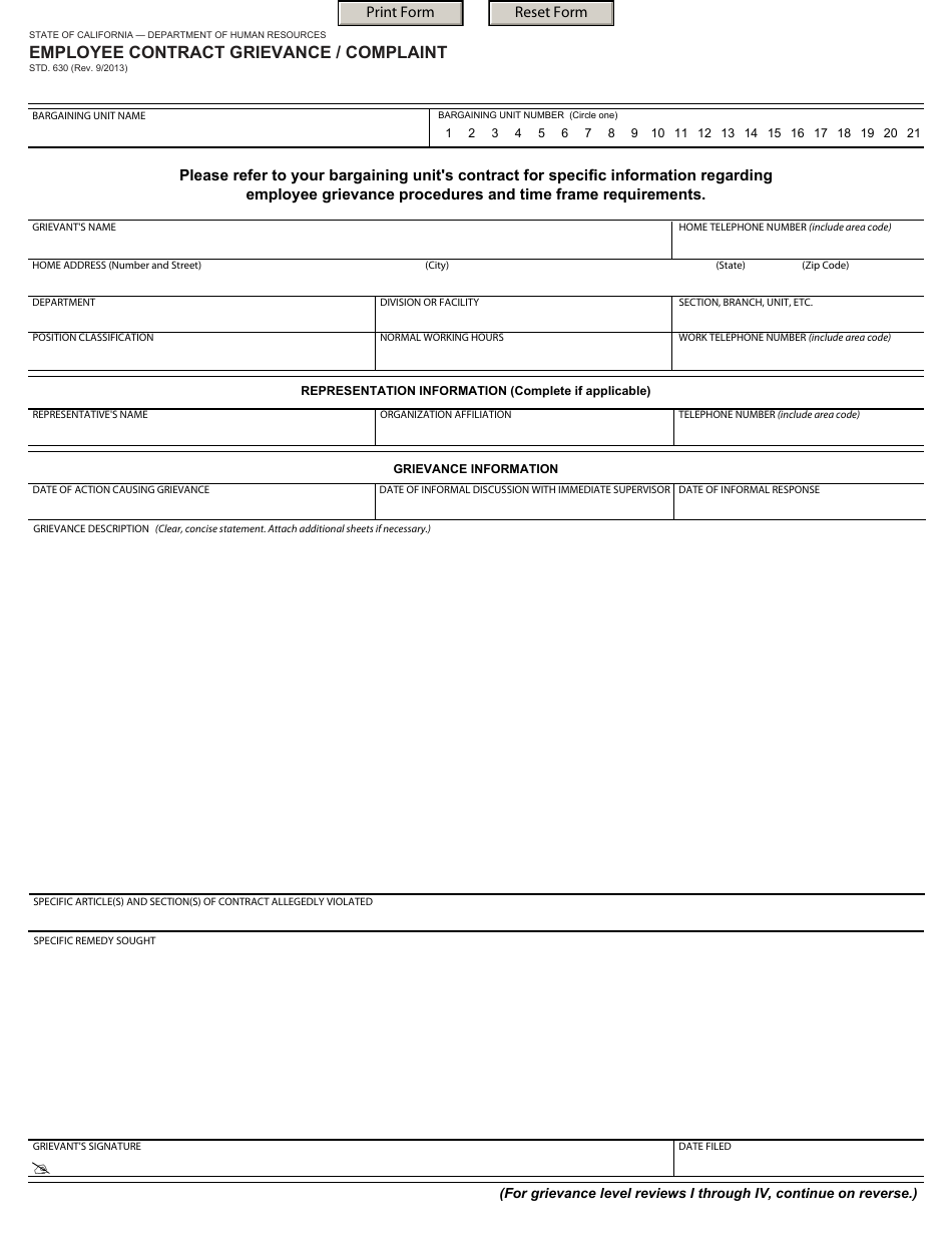 Form STD.630 - Fill Out, Sign Online and Download Fillable PDF ...