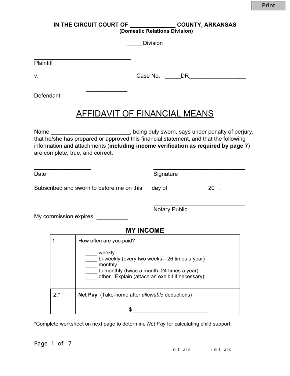 Arkansas Affidavit of Financial Means - Fill Out, Sign Online and Download PDF | Templateroller