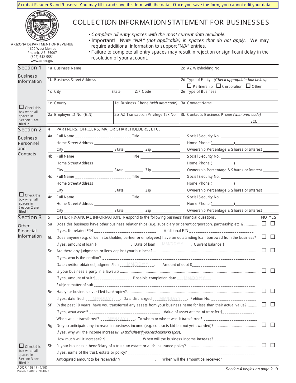 Form ADOR10847 - Fill Out, Sign Online and Download Fillable PDF ...