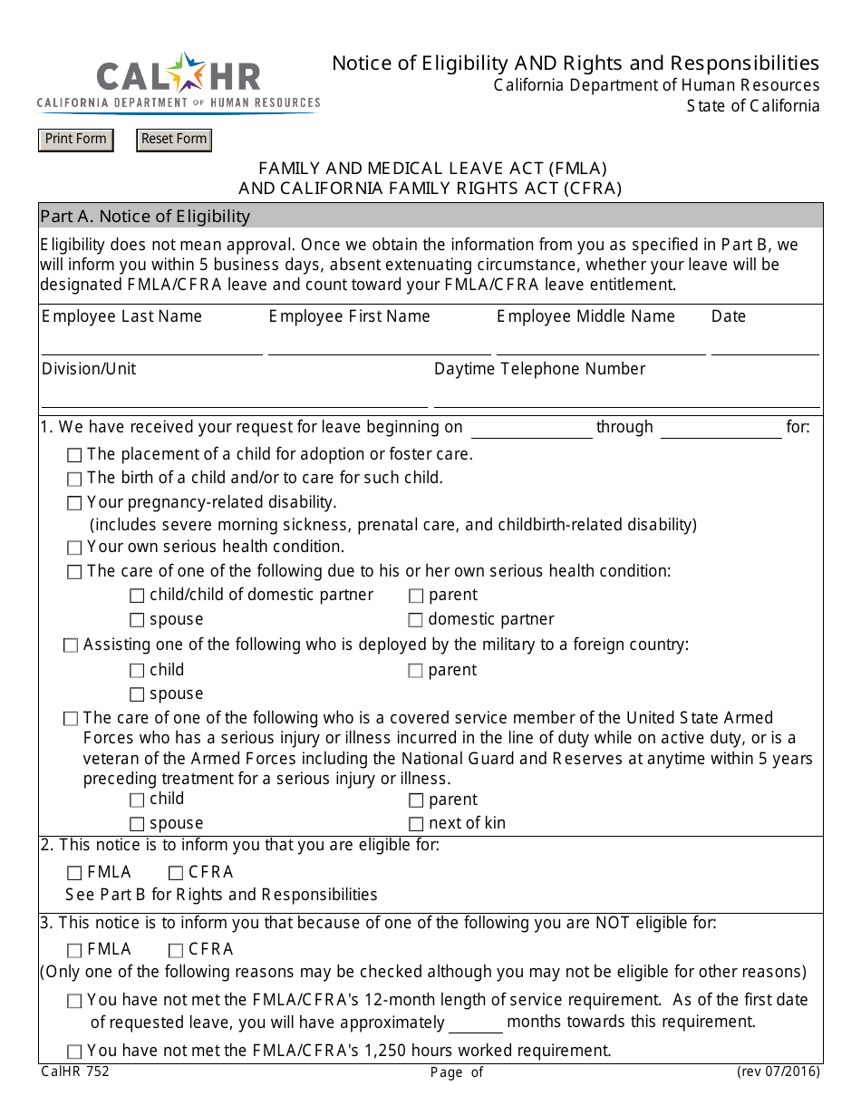 Form CALHR752 - Fill Out, Sign Online and Download Fillable PDF ...