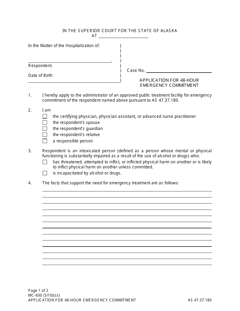 Form MC-600 - Fill Out, Sign Online and Download Fillable PDF, Alaska ...