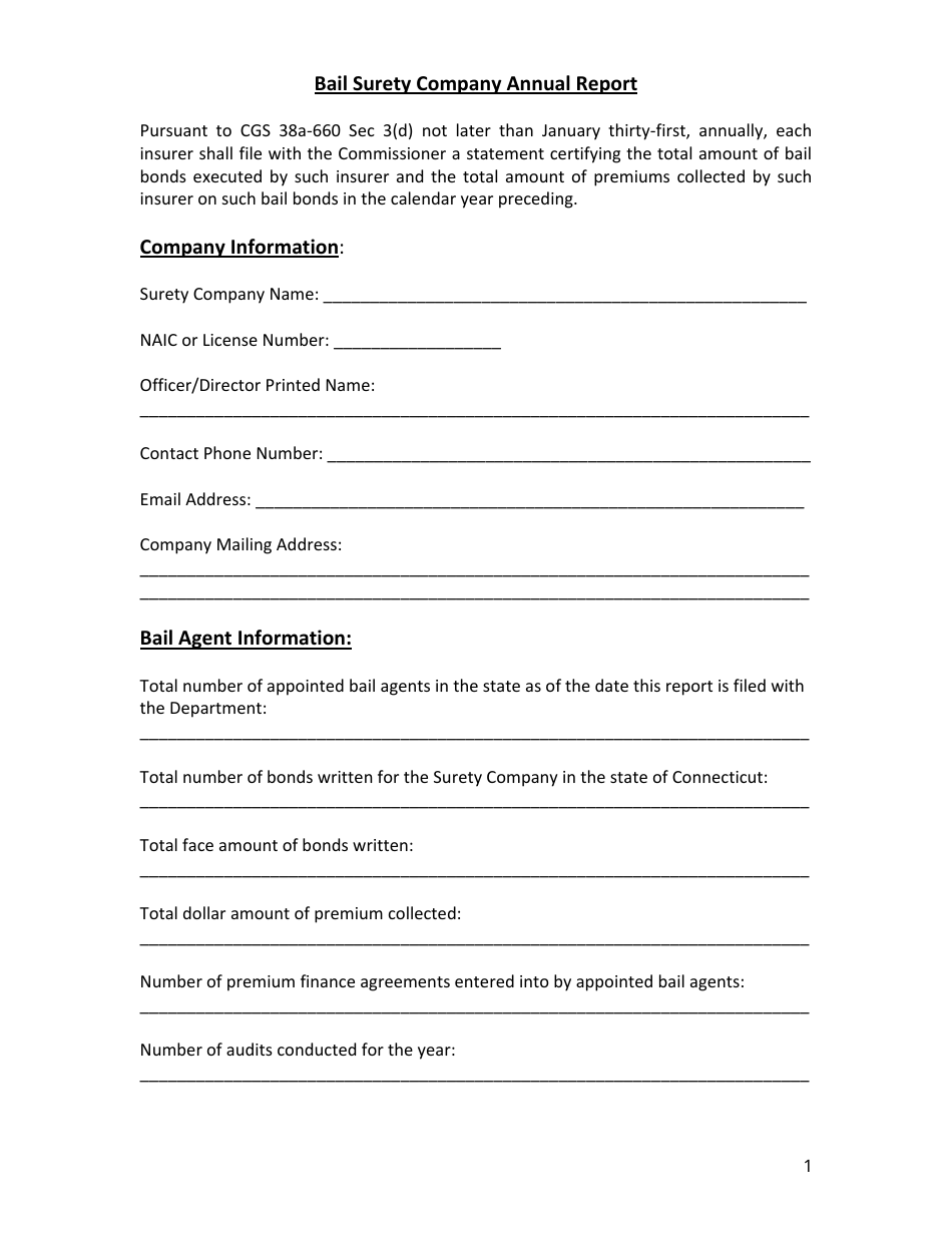Connecticut Bail Bond Surety Company Annual Report - Fill Out, Sign ...