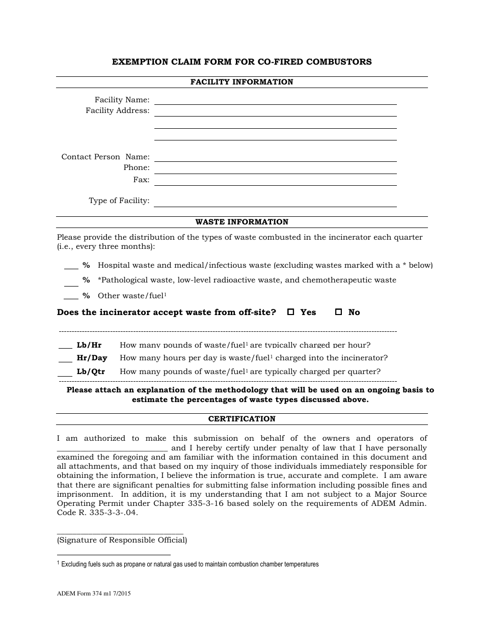 ADEM Form 374 - Fill Out, Sign Online and Download Printable PDF ...