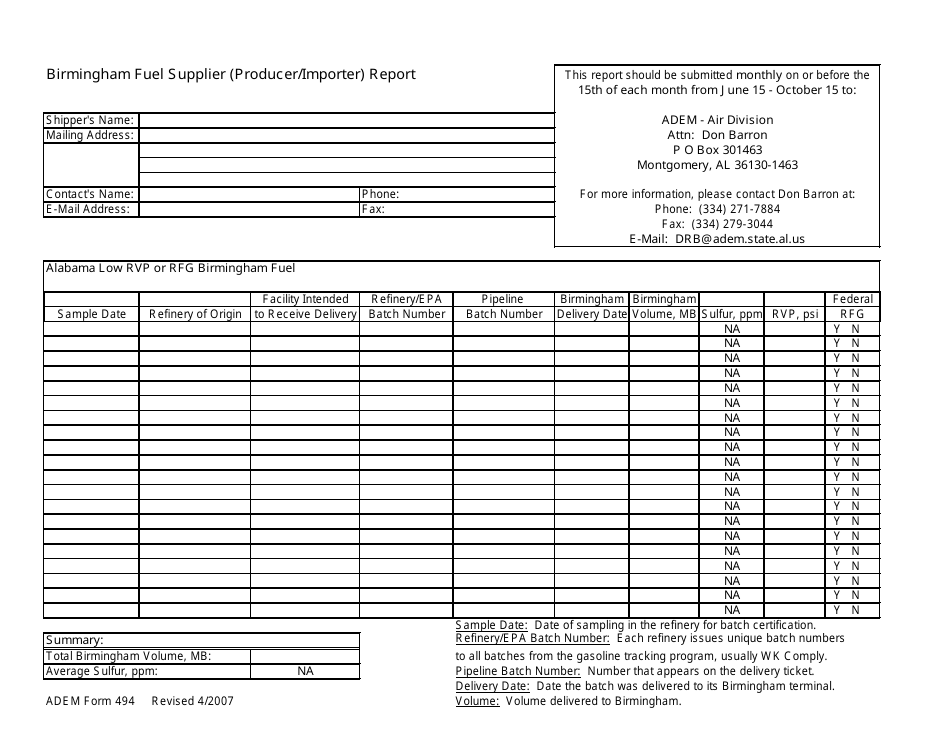 ADEM Form 494 - Fill Out, Sign Online and Download Fillable PDF ...
