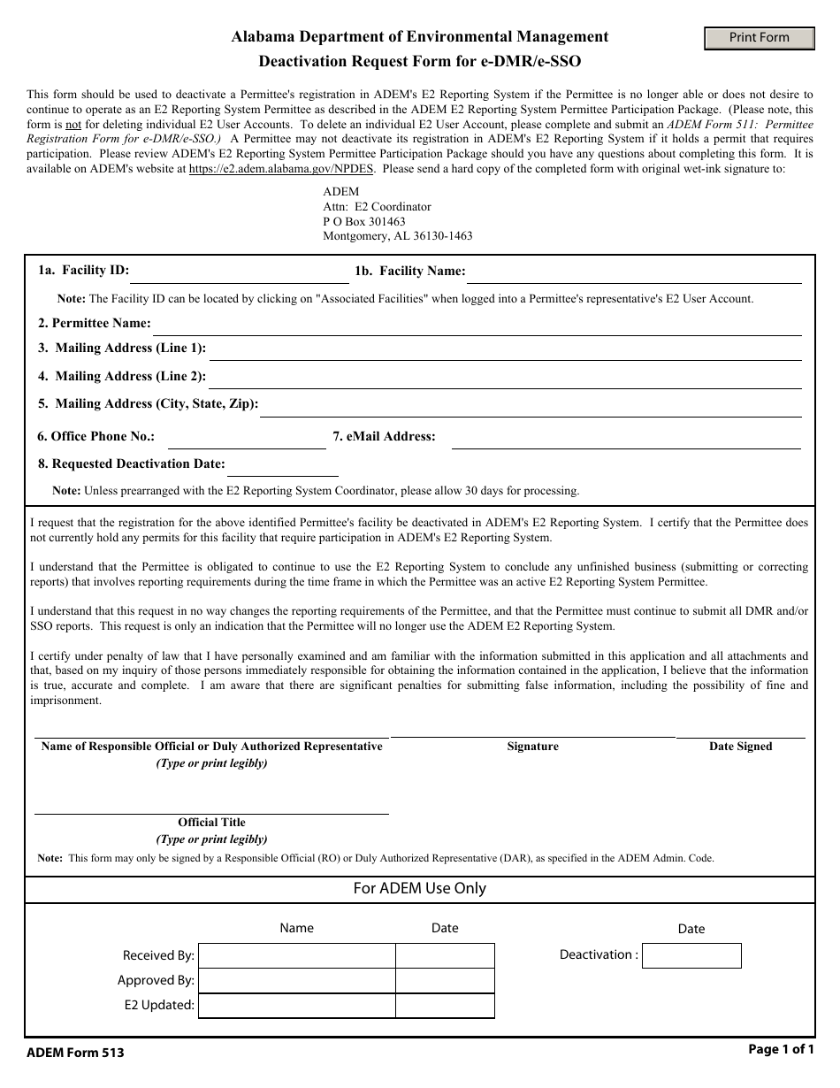 ADEM Form 513 - Fill Out, Sign Online and Download Fillable PDF ...