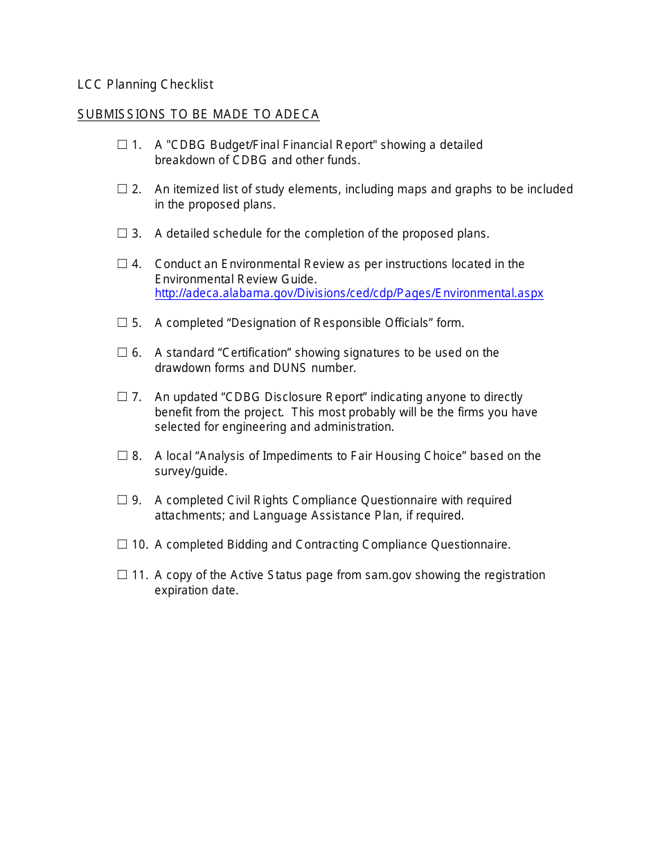Alabama Letter of Conditional Commitment Planning Checklist - Fill Out ...