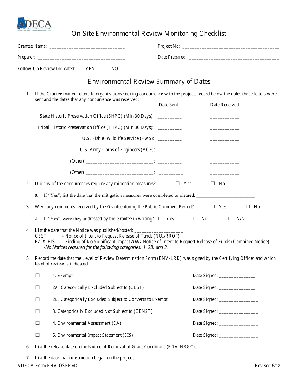 ADECA Form ENV-OSERMC Download Printable PDF or Fill Online On-Site ...