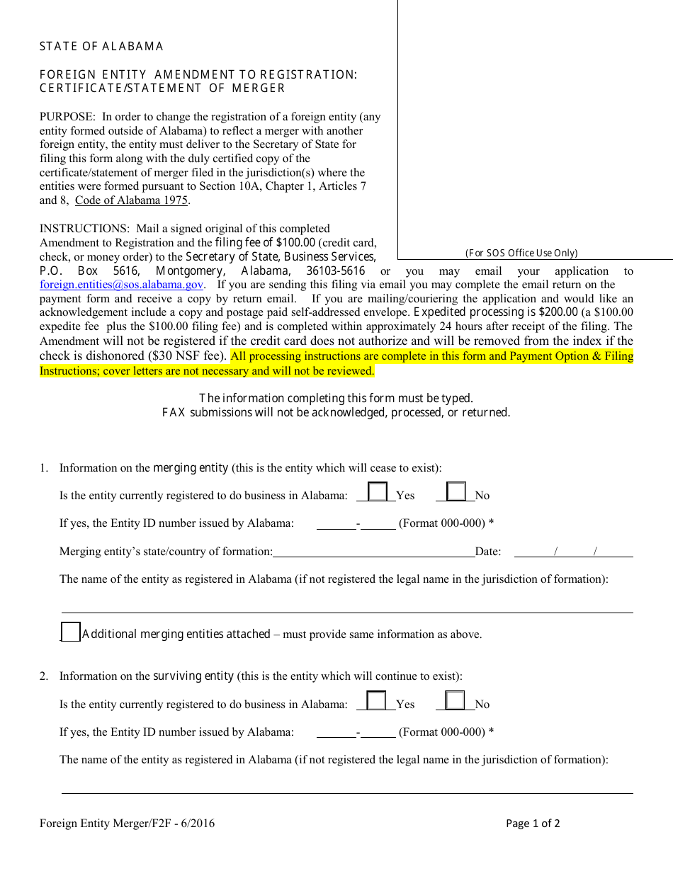 Form F2F - Fill Out, Sign Online and Download Fillable PDF, Alabama ...
