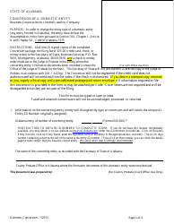 Alabama Conversion of a Domestic Entity Download Fillable PDF ...