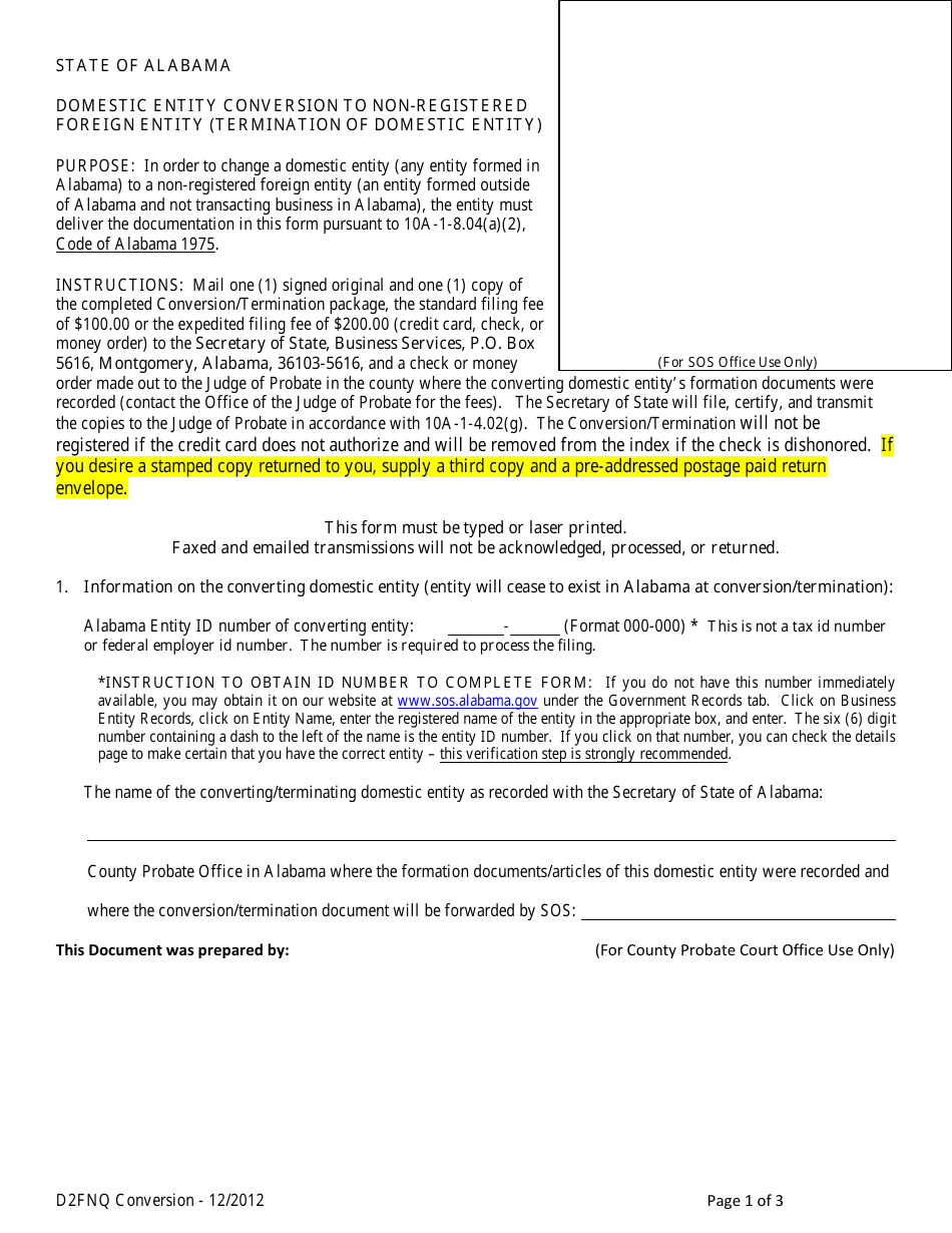 Form D2FNQ - Fill Out, Sign Online and Download Fillable PDF, Alabama ...