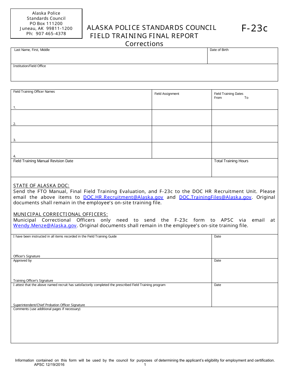 Form F-23C - Fill Out, Sign Online and Download Printable PDF, Alaska ...