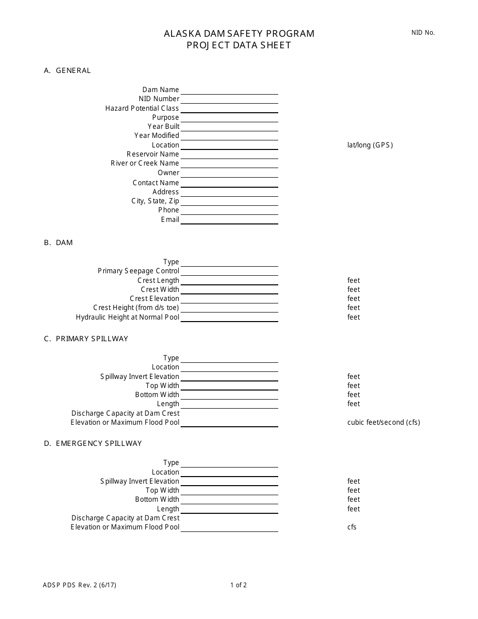 Alaska Project Data Sheet - Alaska Dam Safety Program - Fill Out, Sign ...