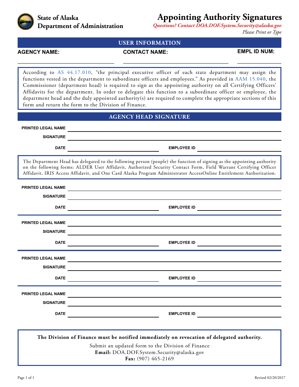 Alaska Appointing Authority Signatures Form - Fill Out, Sign Online and ...