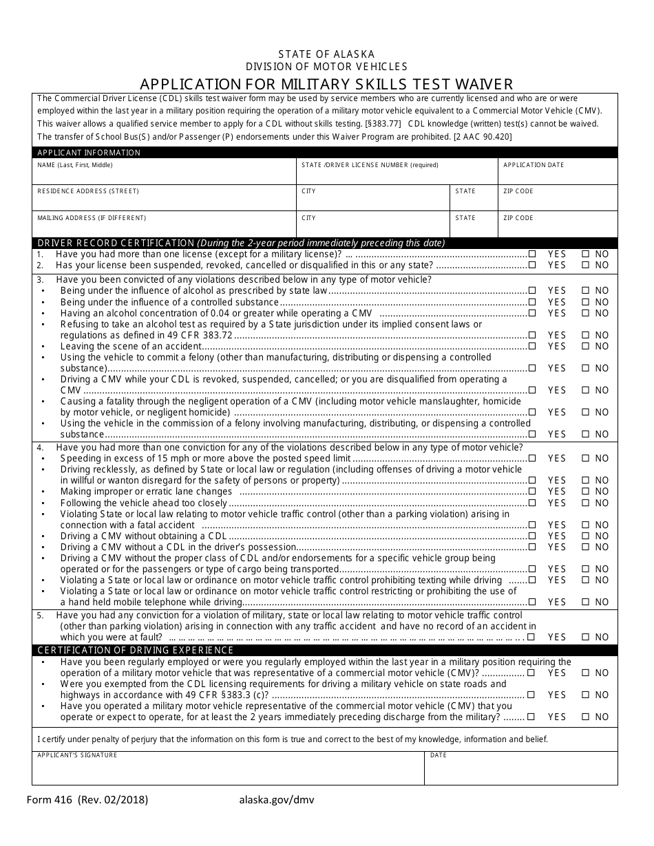 Form 416 - Fill Out, Sign Online and Download Fillable PDF, Alaska ...