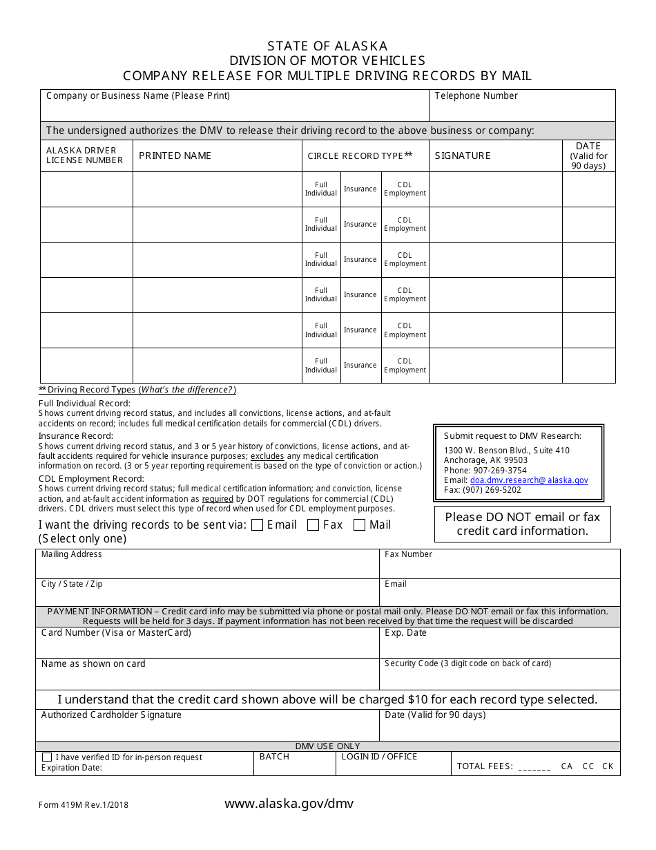 Form 419M Download Fillable PDF or Fill Online Company Release for ...